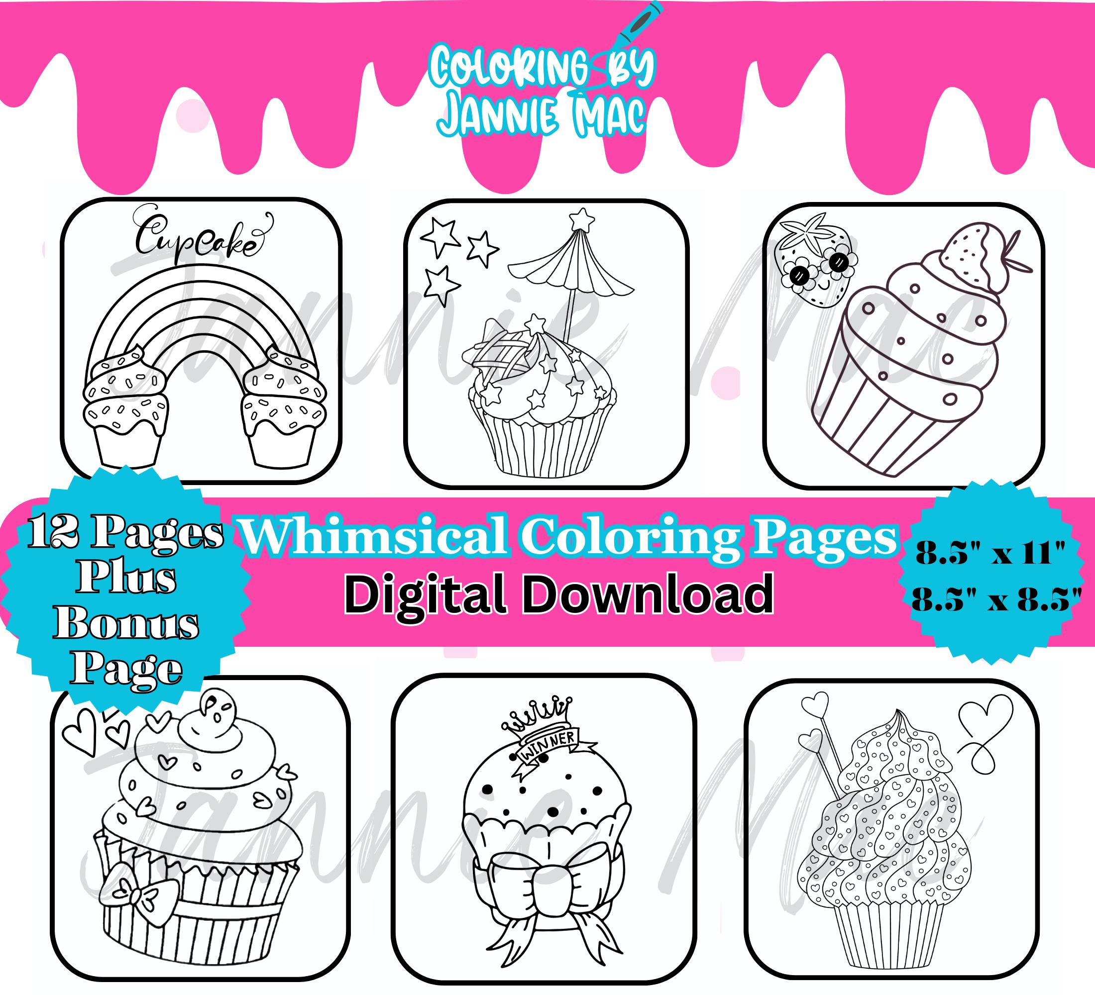 Cupcake Coloring Pages, Bold and Easy, 12 Digital FUN Coloring Pages ...