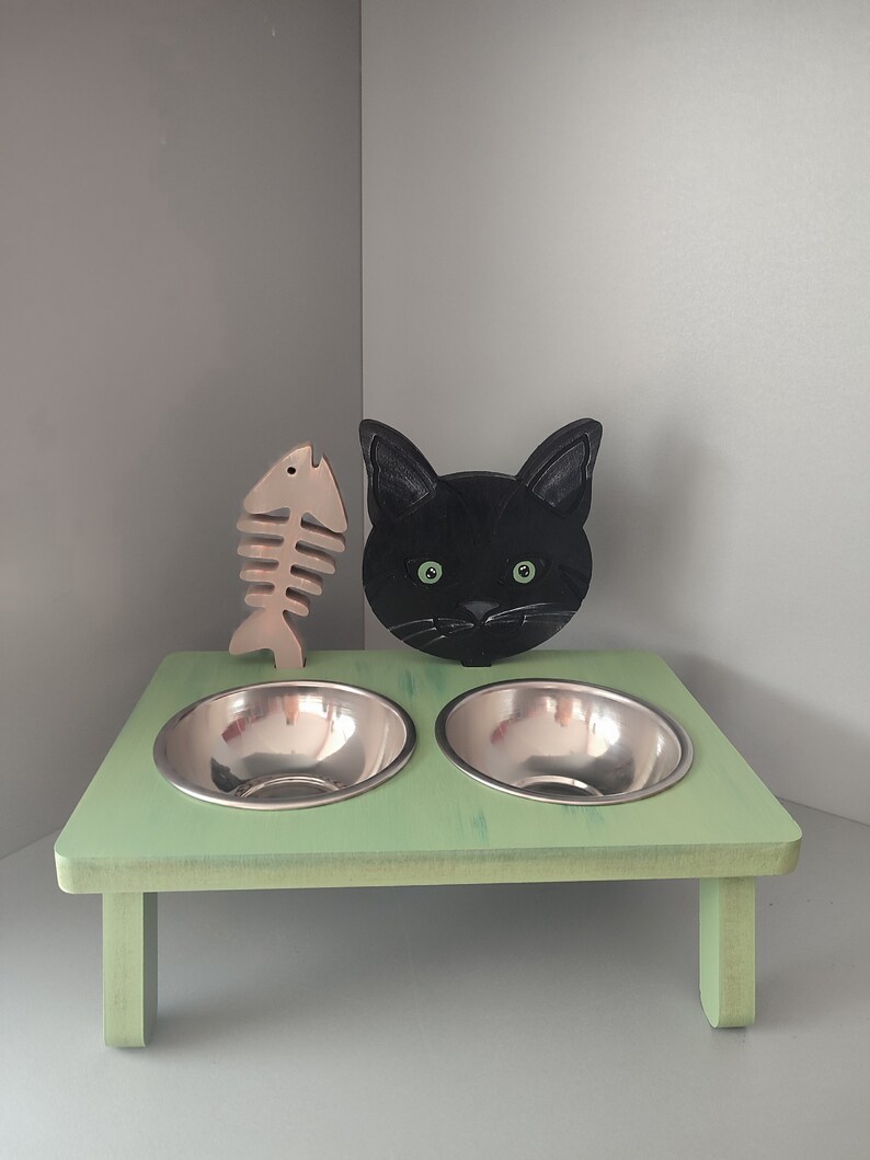Wooden Raised Black Cat Food Stand Comes With Two Bowels., Specially ...