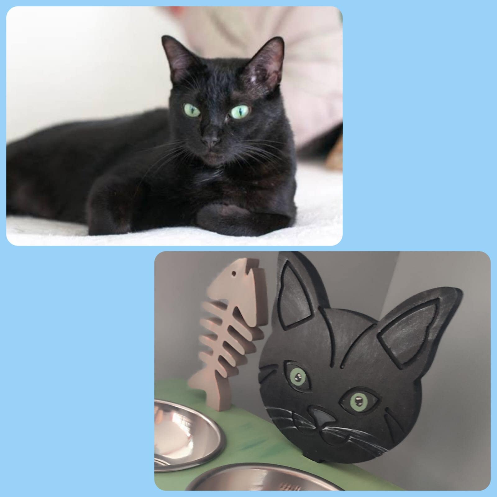 Wooden Raised Black Cat Food Stand Comes With Two Bowels., Specially ...
