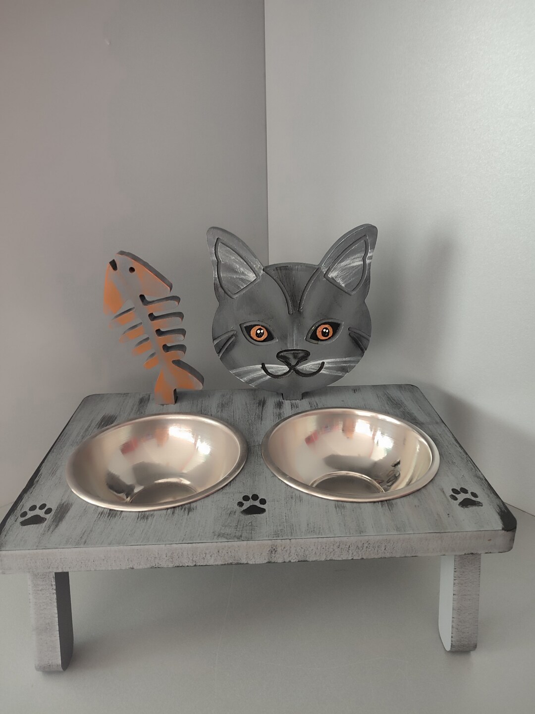 Breed of Your Grey Cat Special Food Stand, Handmade Pet Decorate Feeder ...