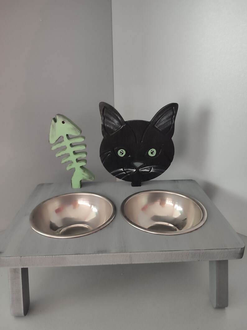 Wooden Raised Black Cat Food Stand Comes With Two Bowels., Specially ...