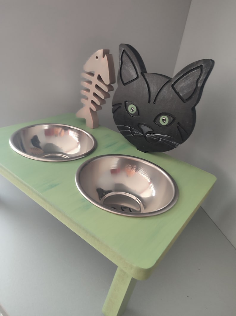 Wooden Raised Black Cat Food Stand Comes With Two Bowels., Specially ...