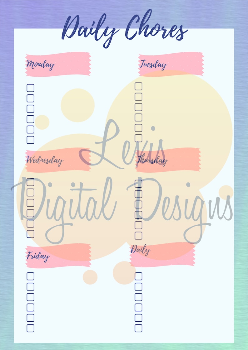 Blank Chore Chart Template Weekly Daily Organization - Etsy