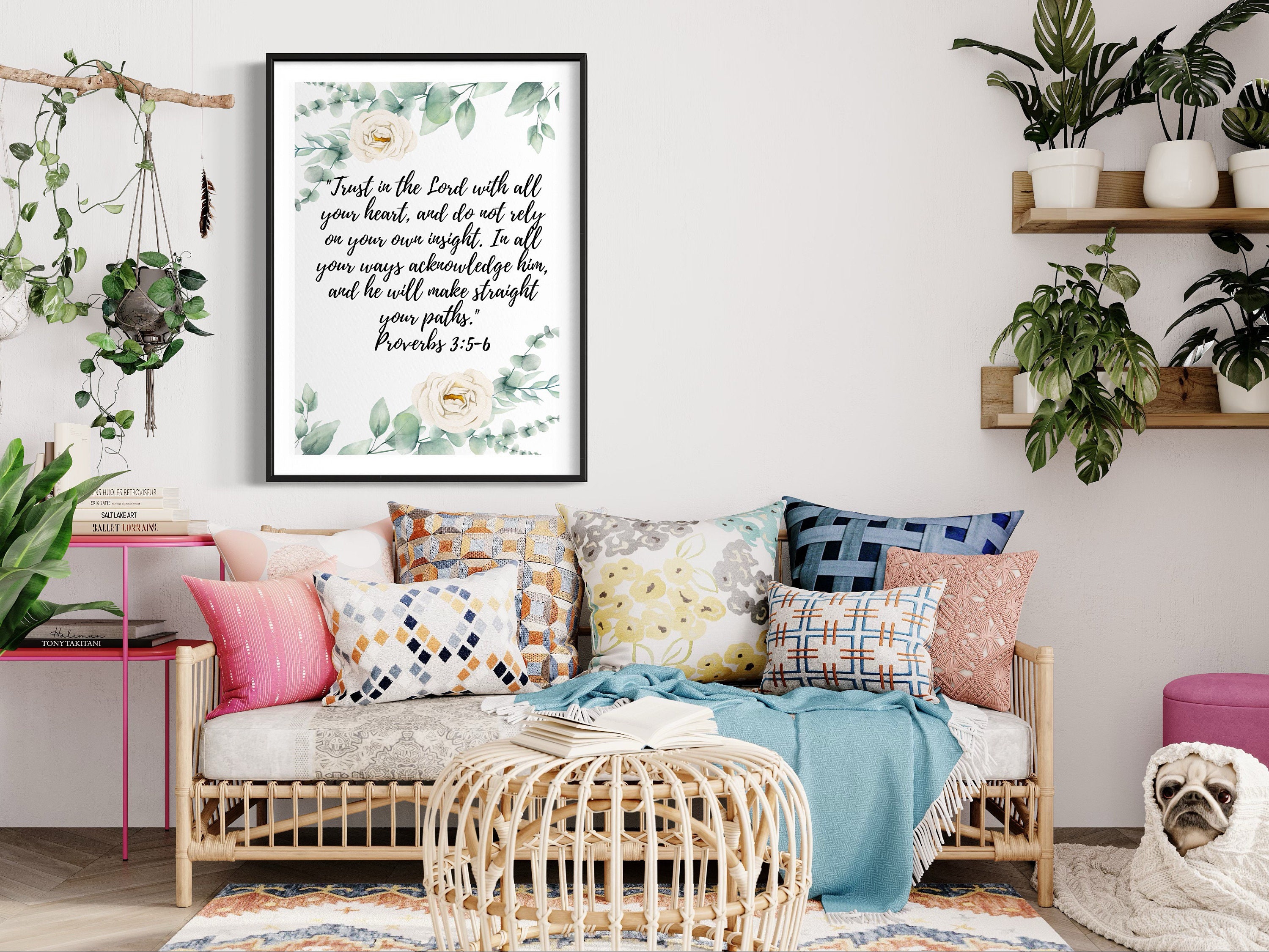 Bible Verse Print Proverbs 3:5-6, Digital Download Wall Art Flowers ...