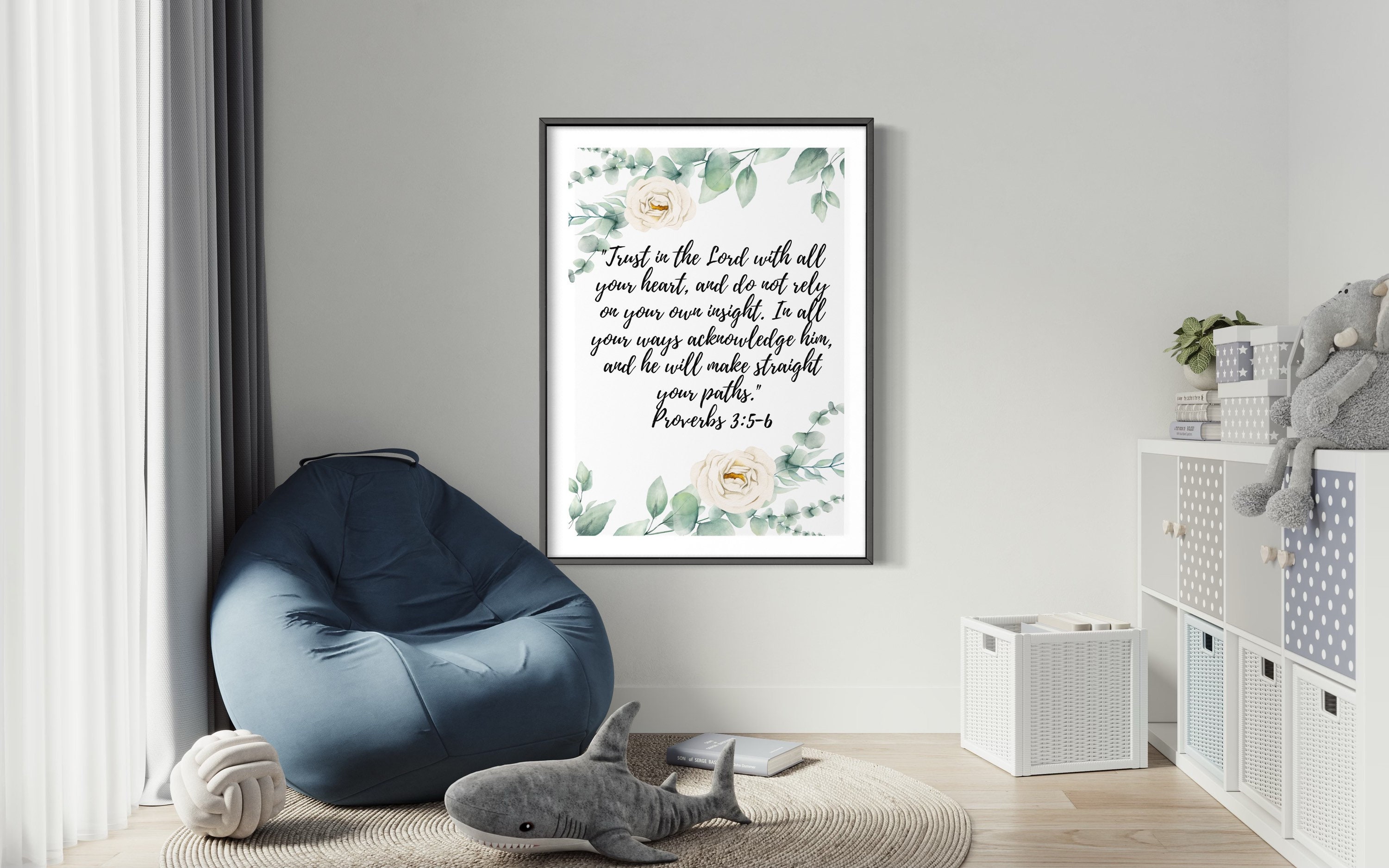 Bible Verse Print Proverbs 3:5-6, Digital Download Wall Art Flowers ...