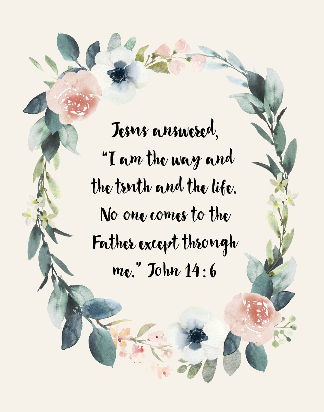 Bible Verse Print John 14:6 Digital Download Wall Art Flowers Design ...