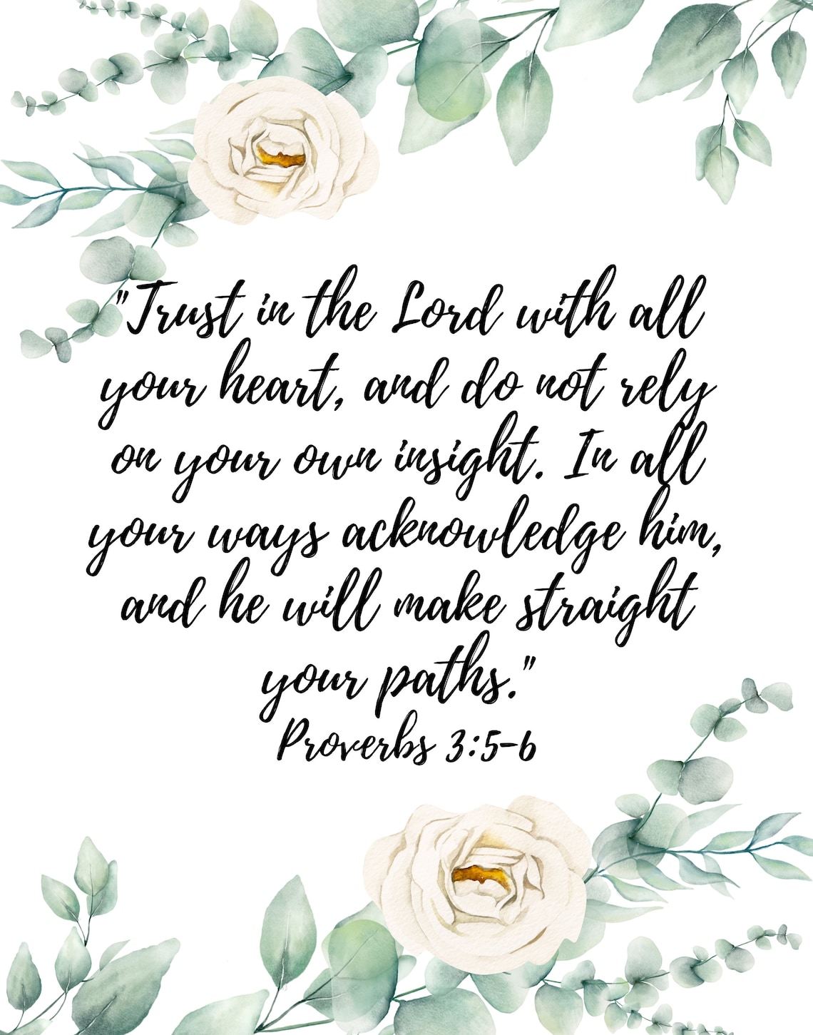 Bible Verse Print Proverbs 3:5-6, Digital Download Wall Art Flowers ...