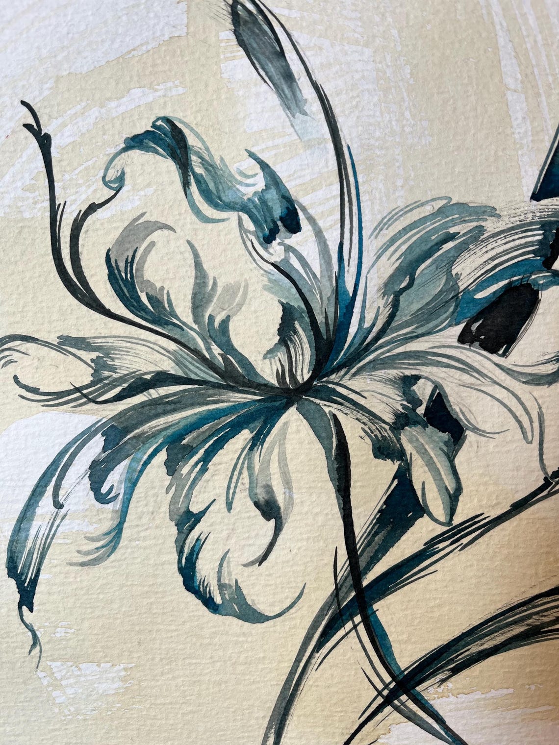 Original Japanese Ink Flower Painting, Flower Painting, Wall Decor ...