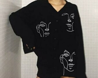 Abstract Face Blouse - Etsy