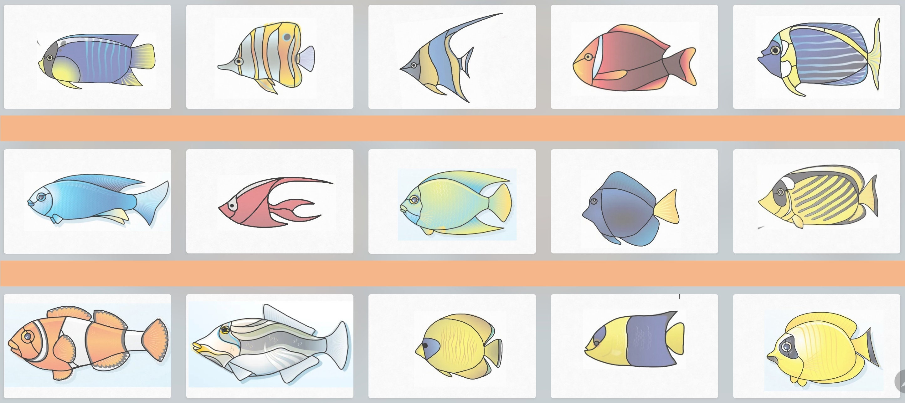 15 Piece Tropical Fishes Coral Reef Stained Glass Pattern. Instant ...