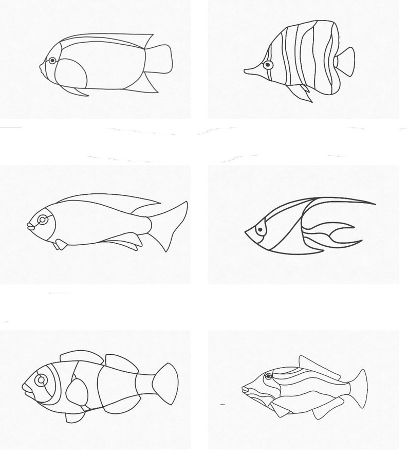 15 Piece Tropical Fishes Coral Reef Stained Glass Pattern. Instant ...