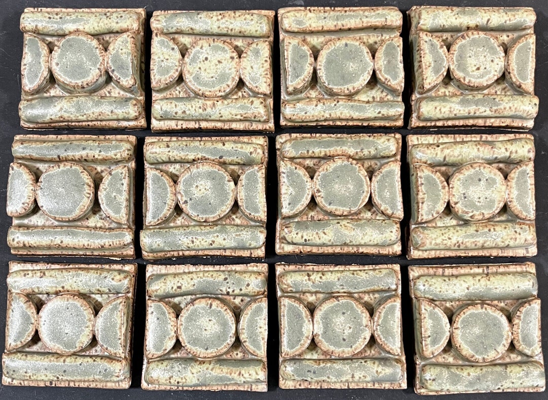 Circle and Stripes Tile, Handmade Tile, Stoneware Tile, Art Tile Set ...