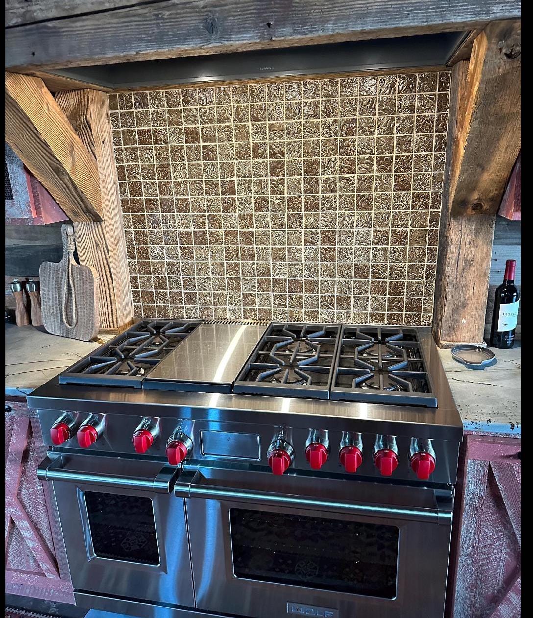 Red Flower Tile, Handmade Tile, Ceramic Tile, Fireplace Tile, Red Tile ...