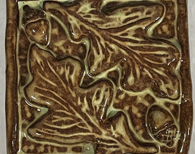 Oak Leaf and Acorn Tile, Handmade Ceramic Tile, Pressed Art Tile, 4.5 X ...