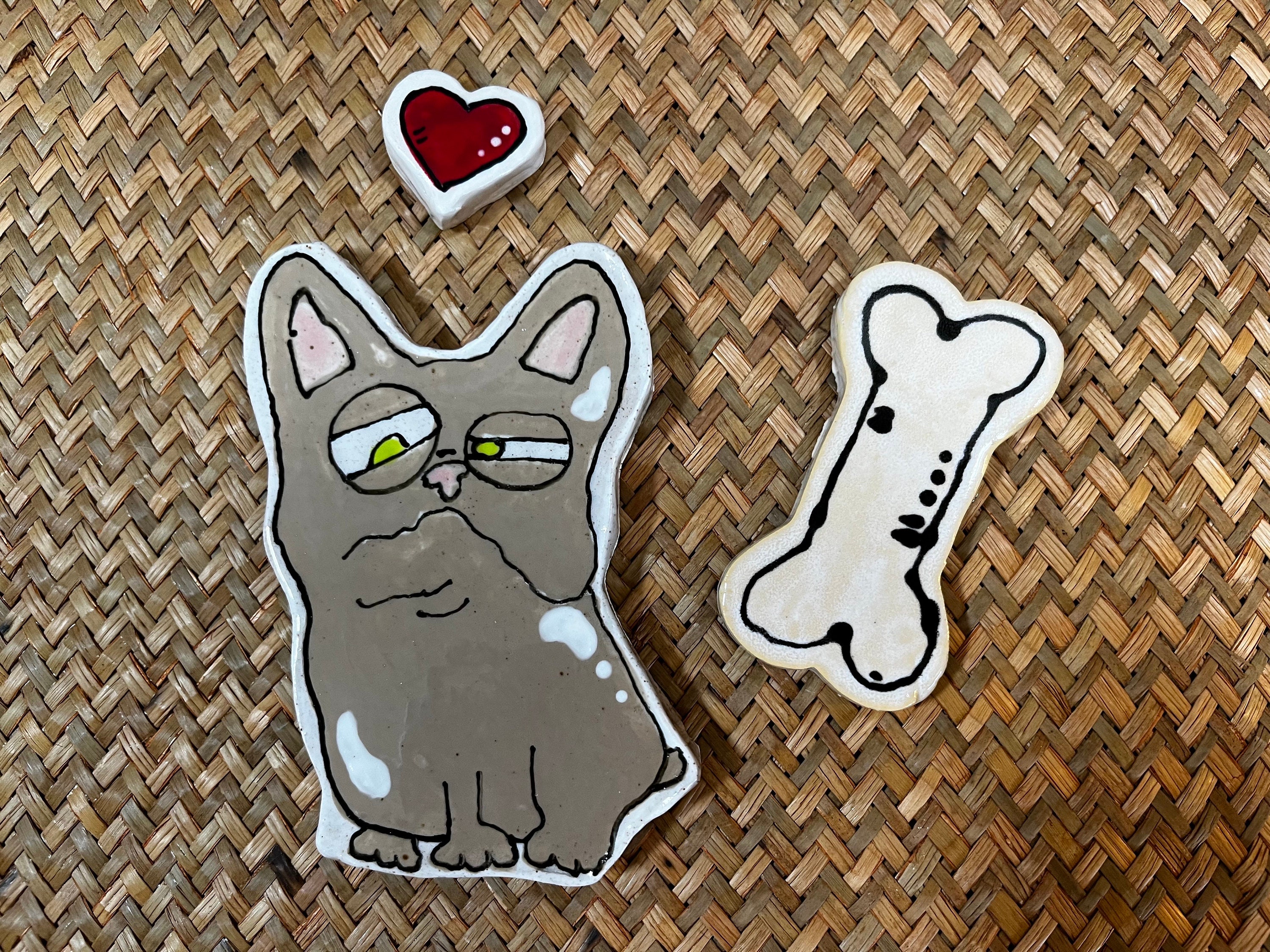 French Bulldog Tile Set, French Bulldog Art, Dog Tile, Bone and Heart ...