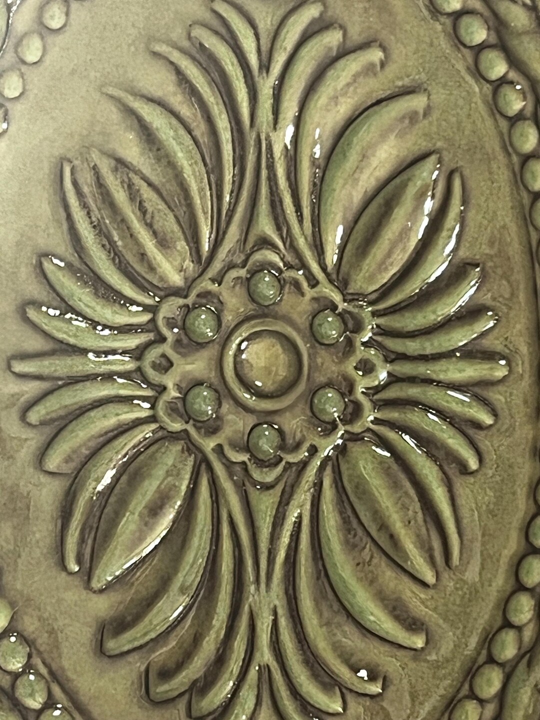 Victorian Ceramic Tile, Green Handmade Tile, 5 X 7 Ceramic Tile for ...