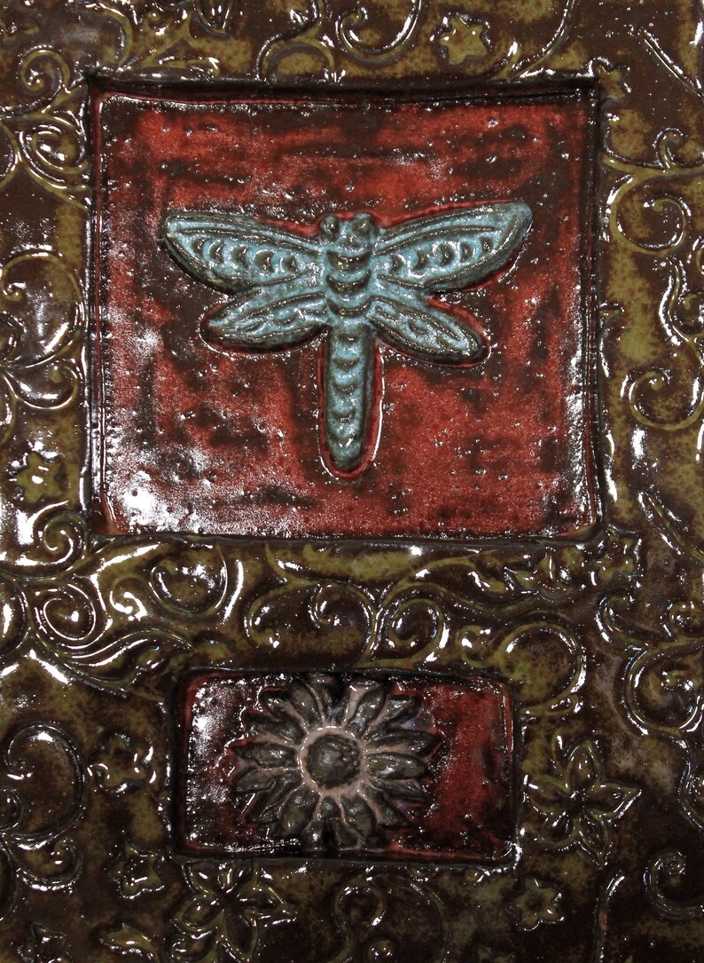 Dragonfly and Flower Ceramic Tile, Dragonfly Art Tile, Handmade Ceramic ...