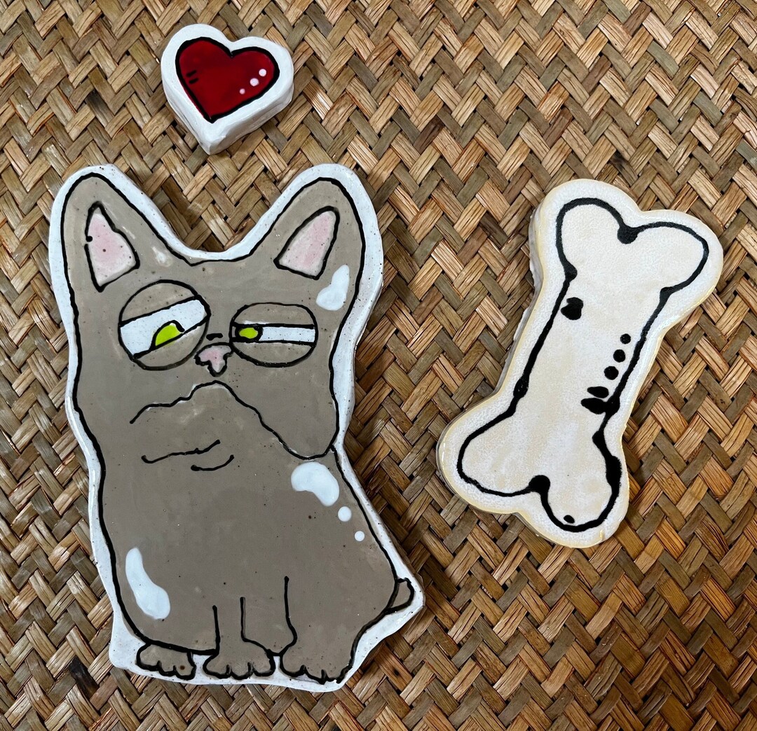 French Bulldog Tile Set, French Bulldog Art, Dog Tile, Bone and Heart ...