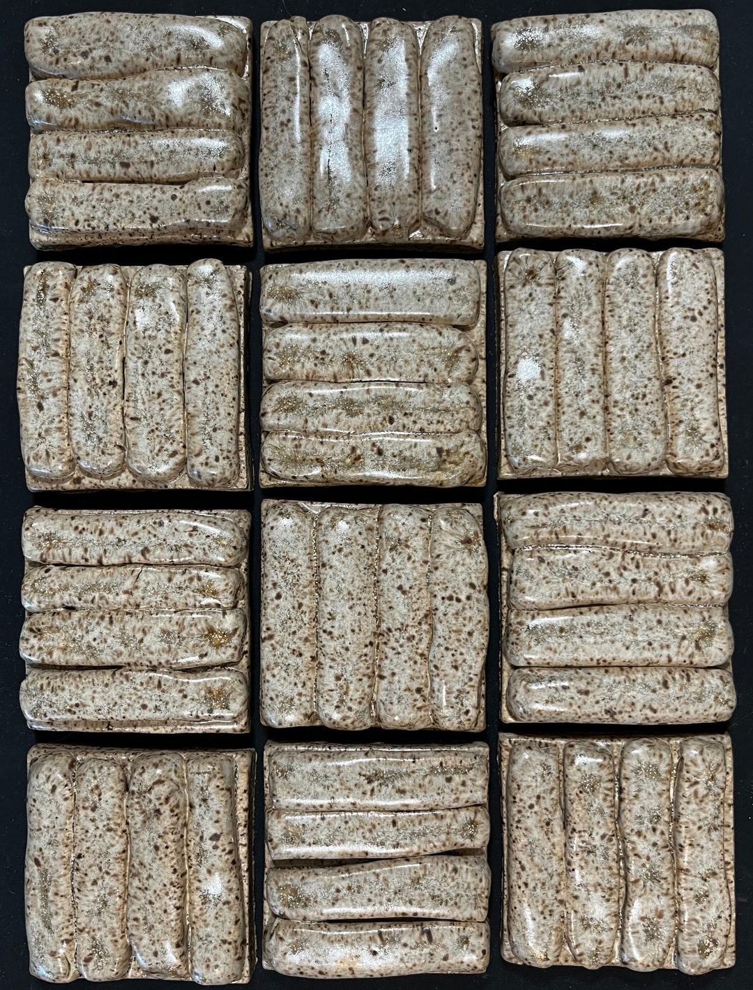 Four Row Tile, Ceramic Tile, Cream Colored Tile, Art Tile Set, Handmade ...