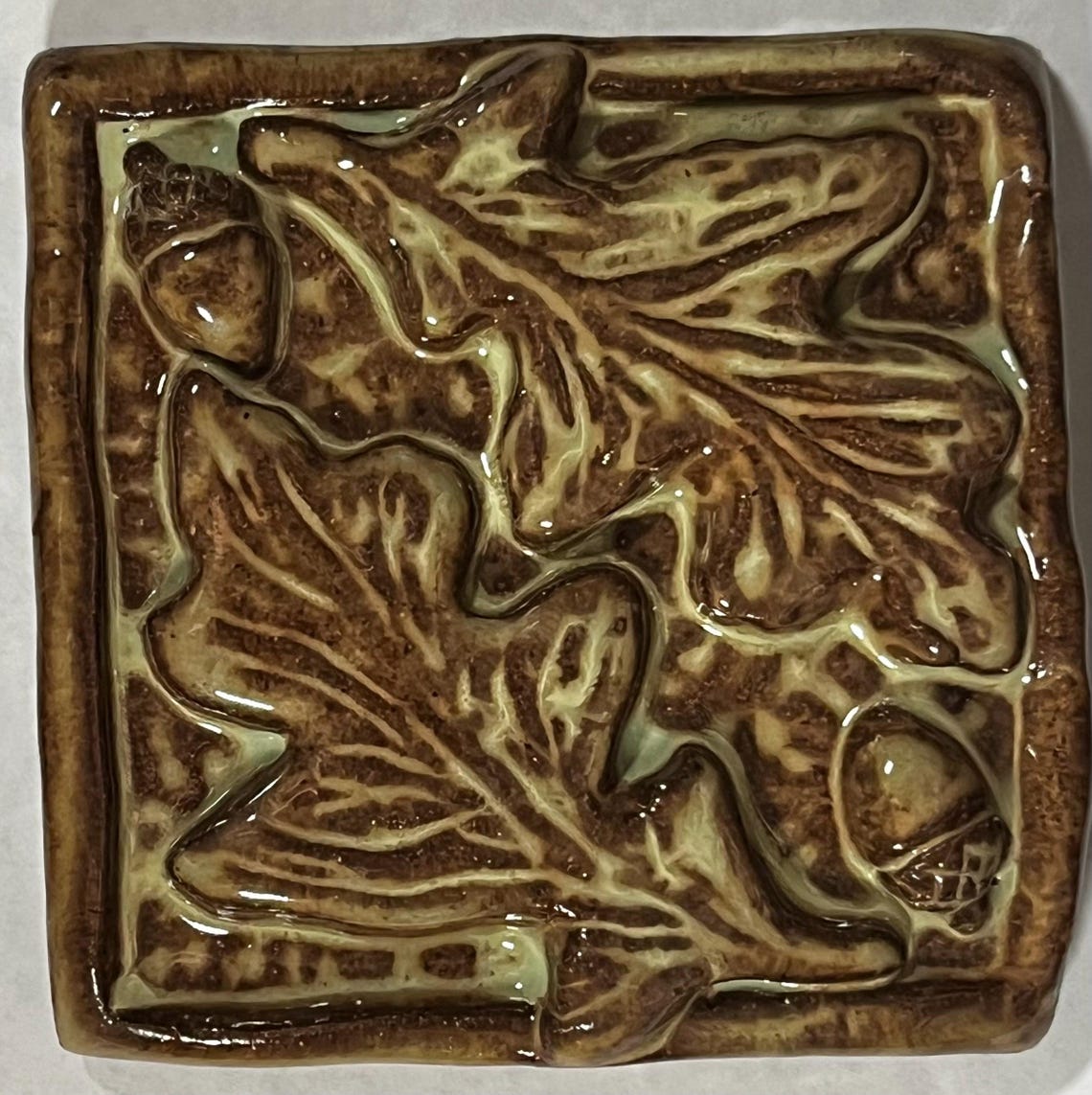 Oak Leaf and Acorn Tile, Handmade Ceramic Tile, Pressed Art Tile, 4.5 X ...