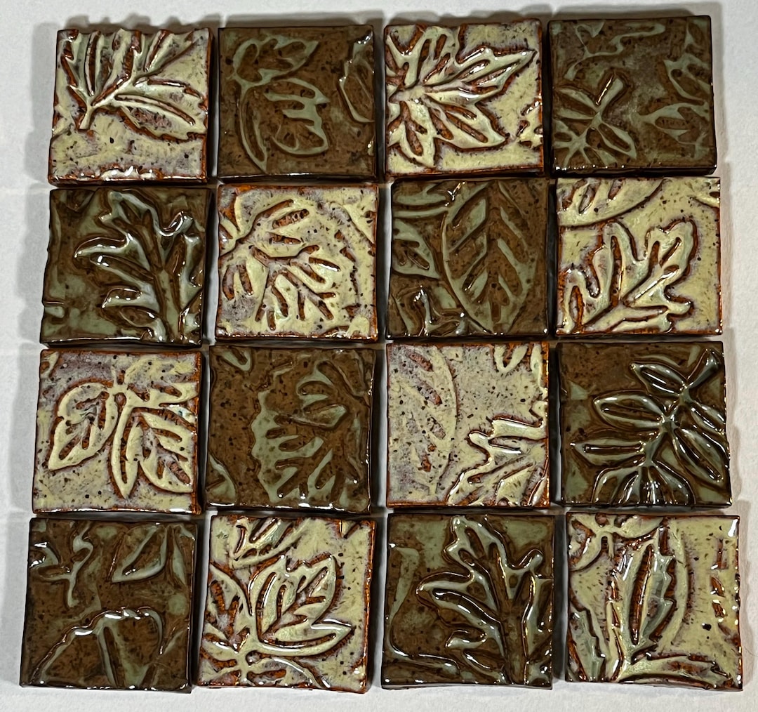 2" X 2" Mosaic Green Tile Set of 16 for Crafting, Bathroom Tiles ...