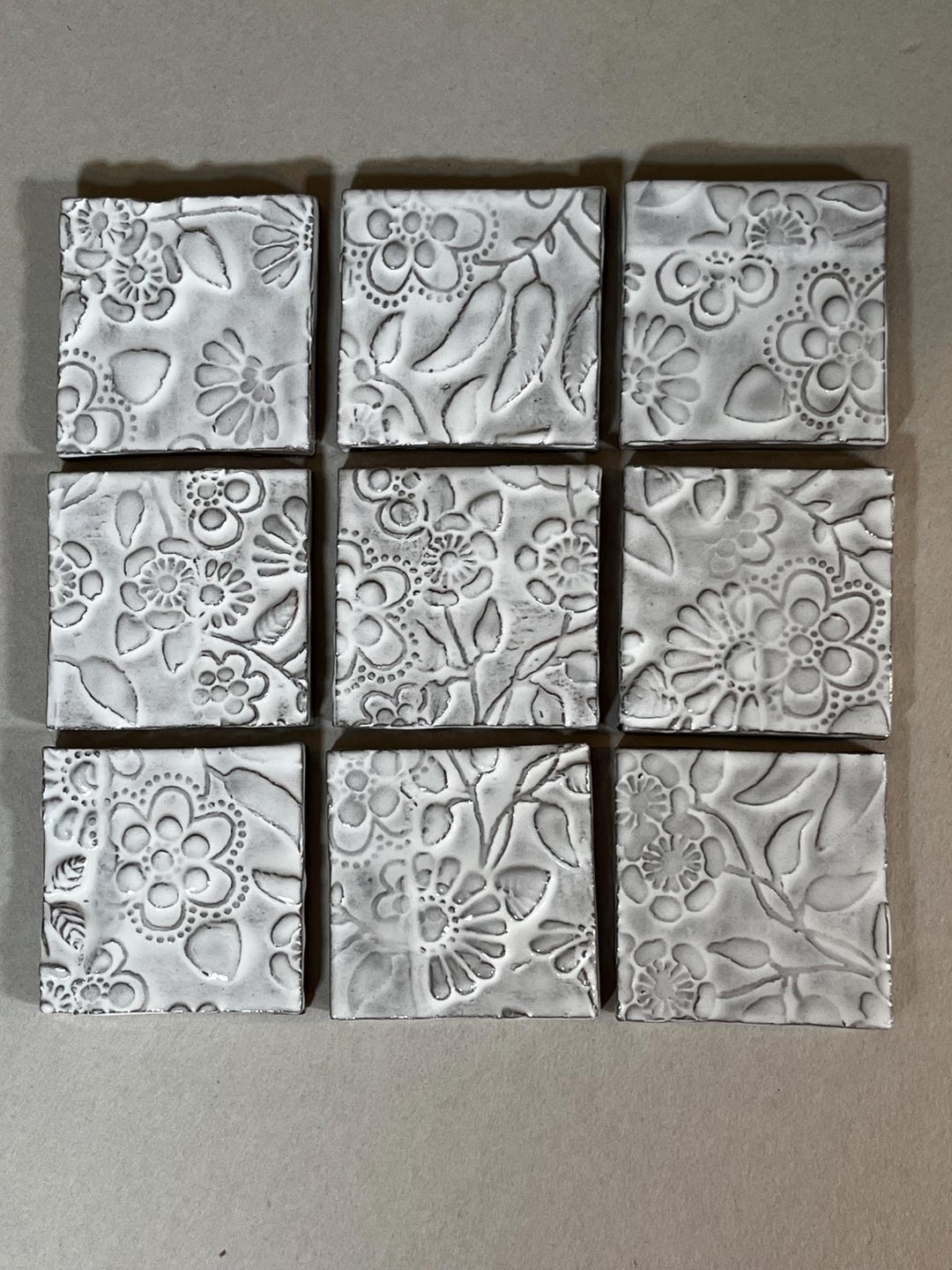 White Flower Tile,handmade Tile, Ceramic Tile, Fireplace Tile, White ...