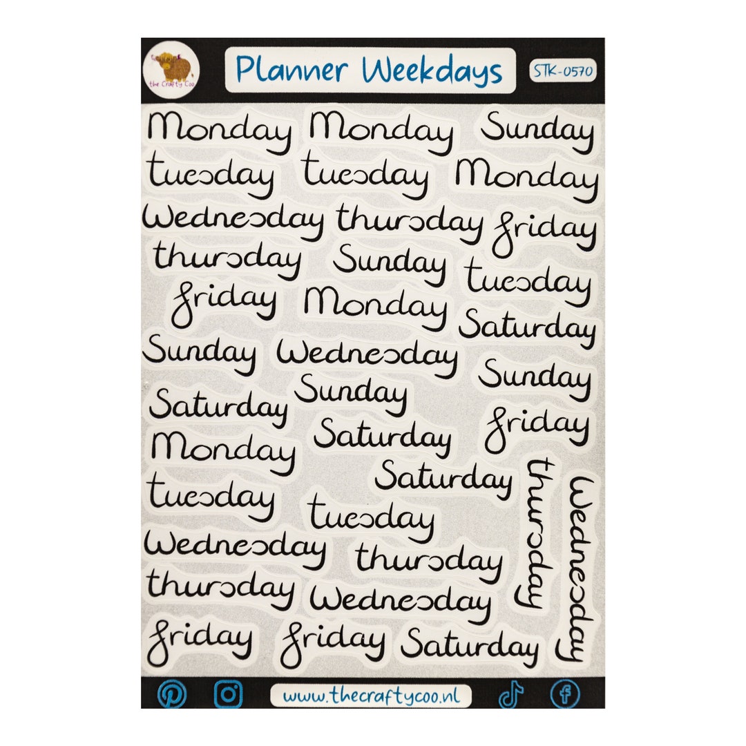 Planner Weekdays Capital Letters Planner Stickers Weekly - Etsy