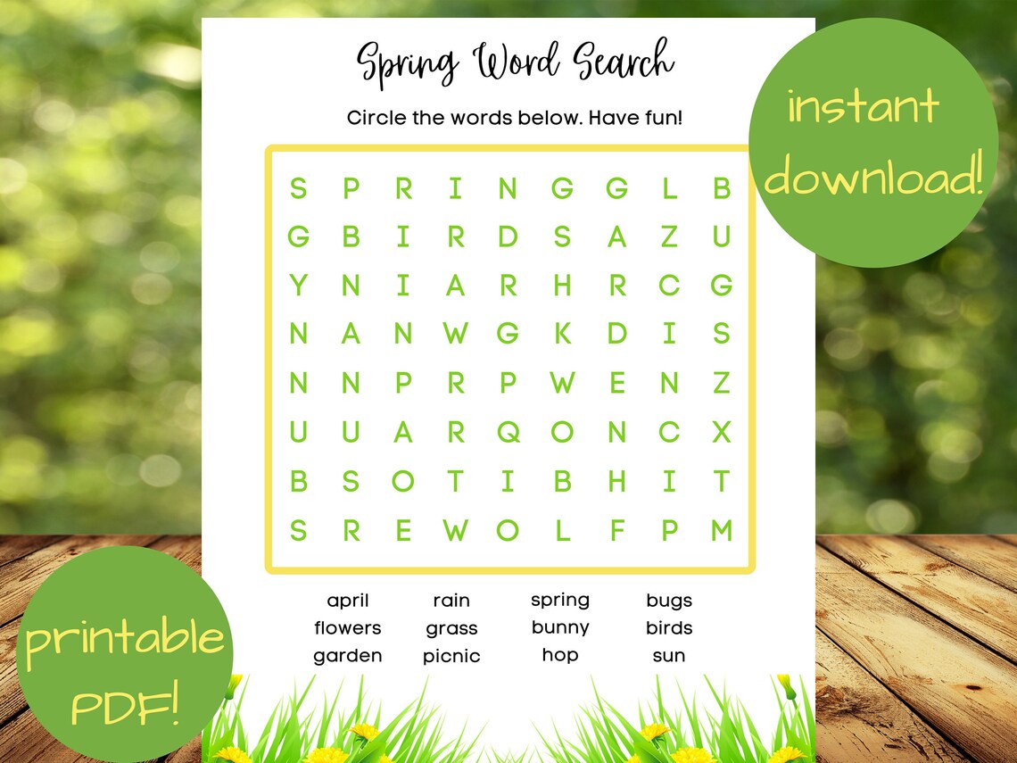 Spring Word Search | Spring Printable Games | Easter Kid Games | Spring ...