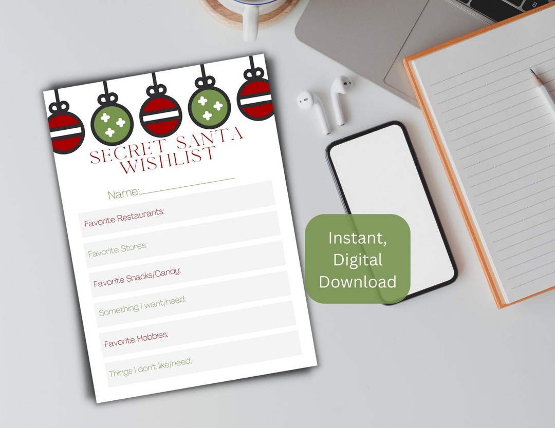 Secret Santa Wish List Printable, Secret Santa Questionnaire Printable ...