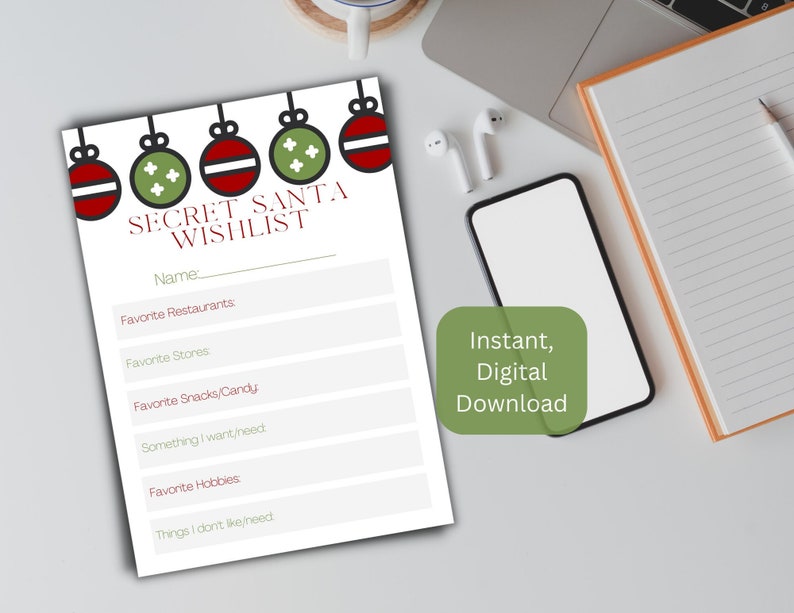Secret Santa Wish List Printable, Secret Santa Questionnaire Printable ...