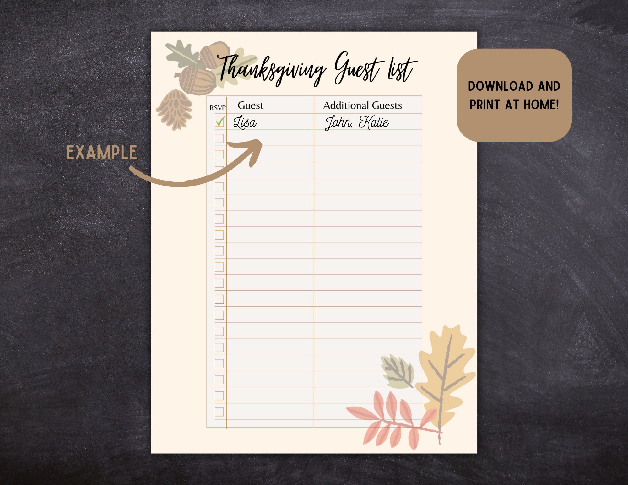 Thanksgiving Meal Planner and Guest List, Holiday Food List, RSVP ...