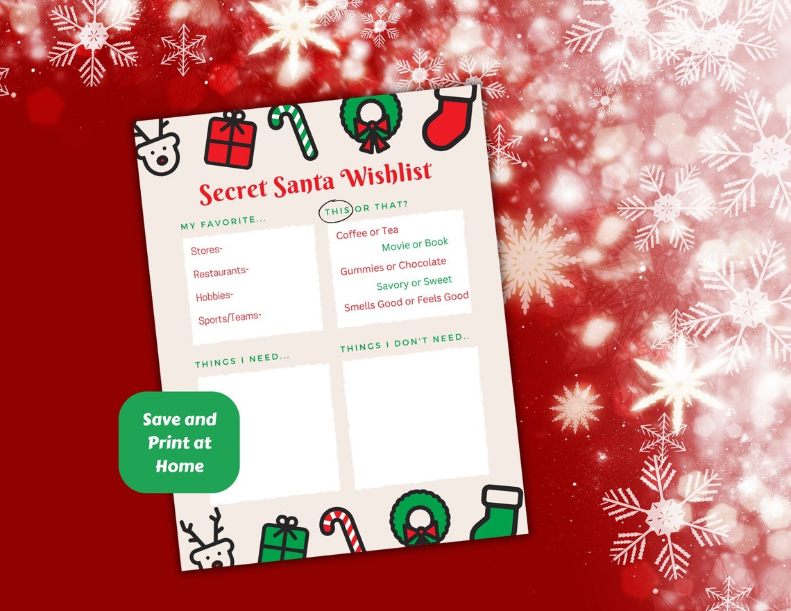 Secret Santa Wish List Printable, Secret Santa Questionnaire Printable ...