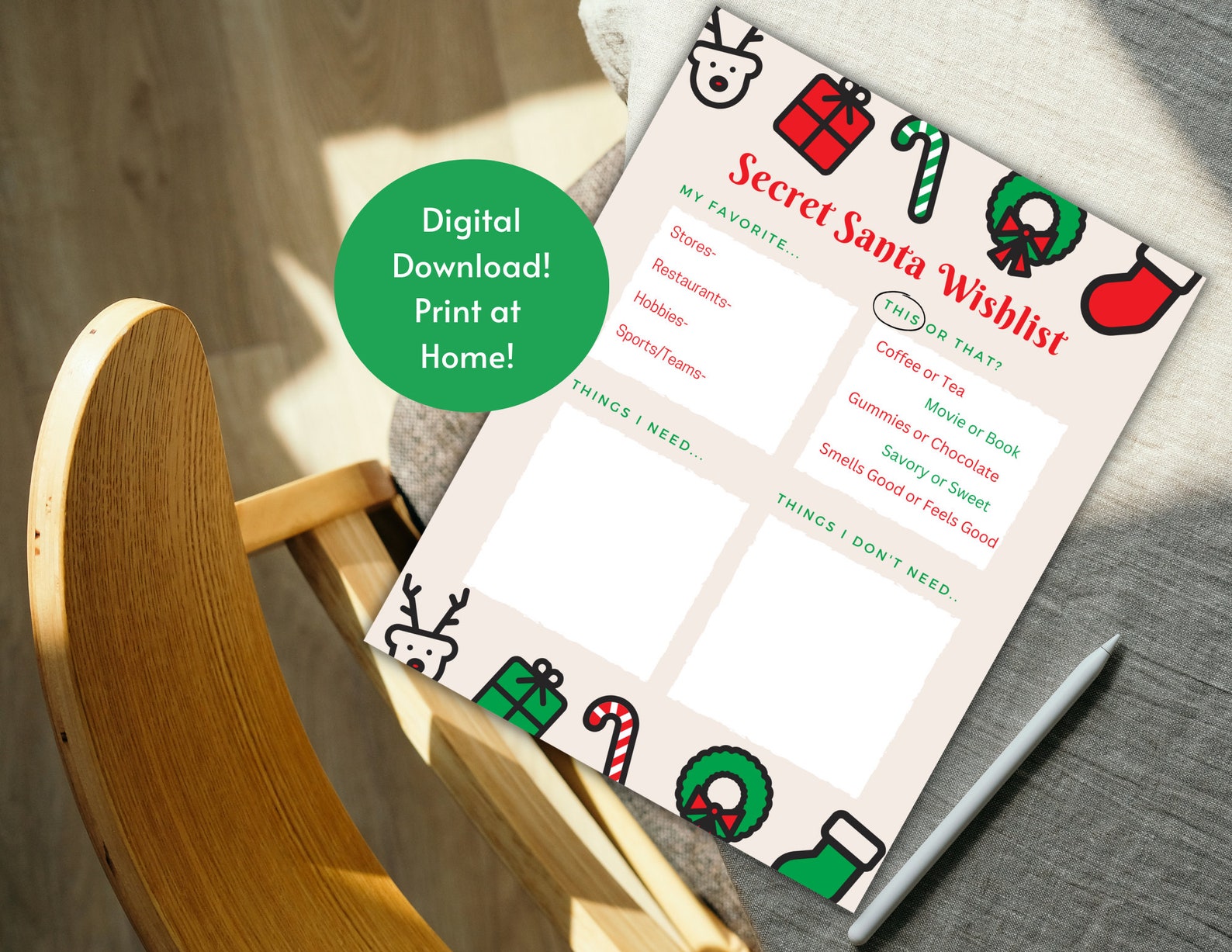 Secret Santa Wish List Printable, Secret Santa Questionnaire Printable ...