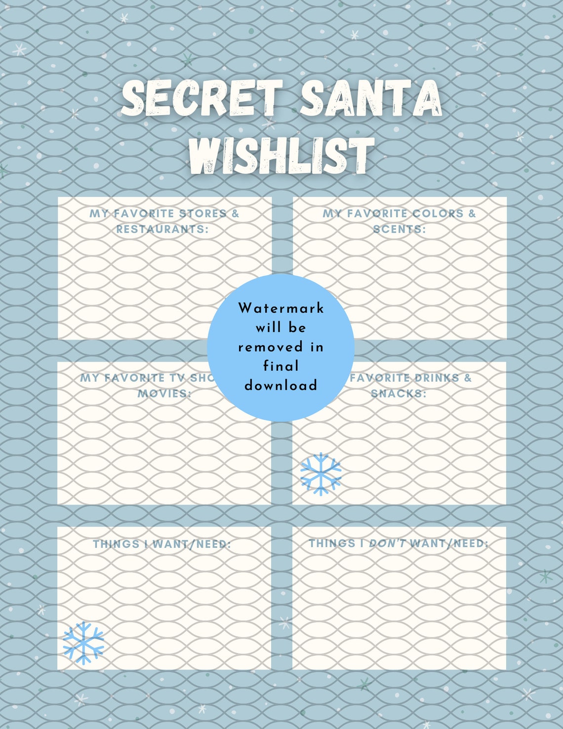 Secret Santa Wish List Printable, Secret Santa Questionnaire Printable ...