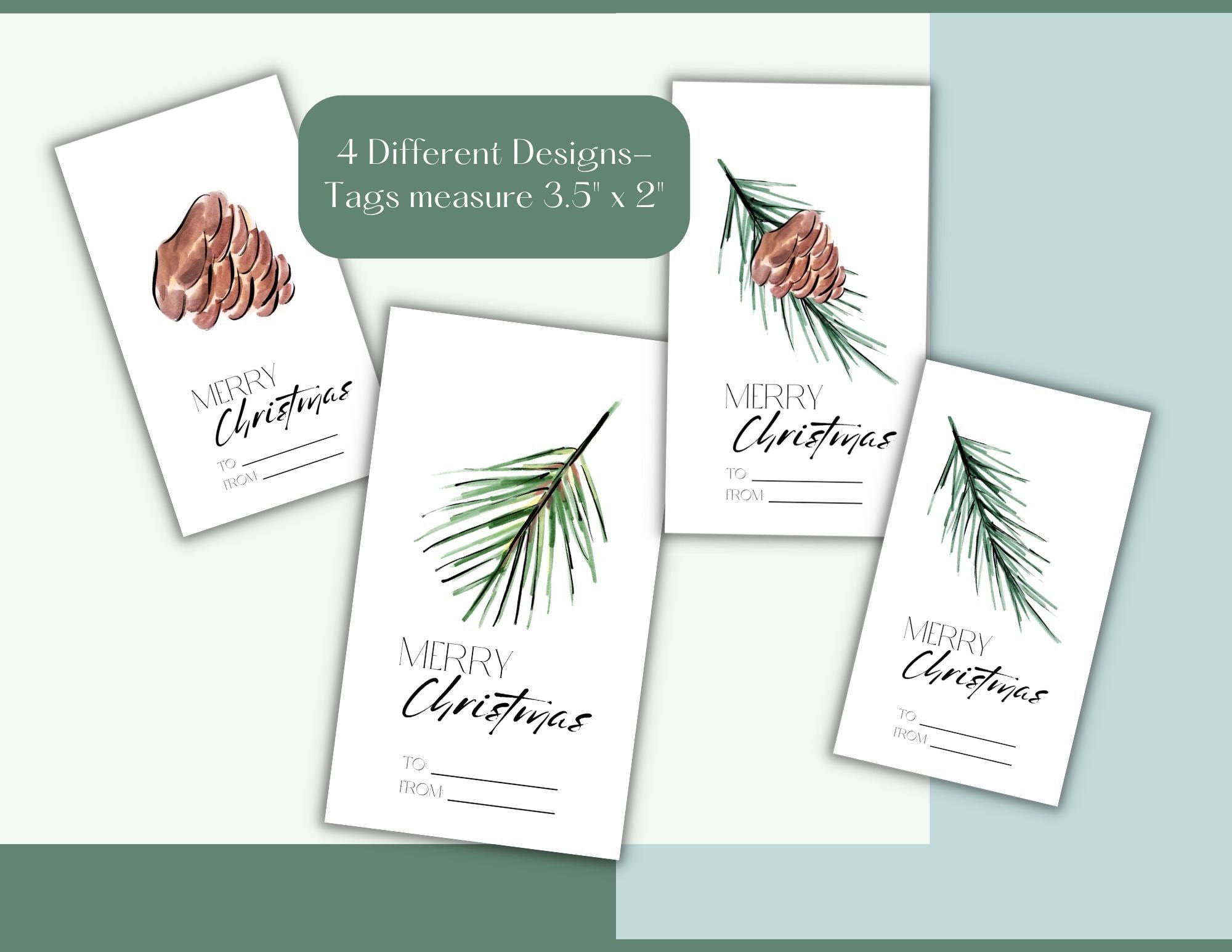 Set of 4 Watercolor Christmas Gift Tags Printable Christmas - Etsy