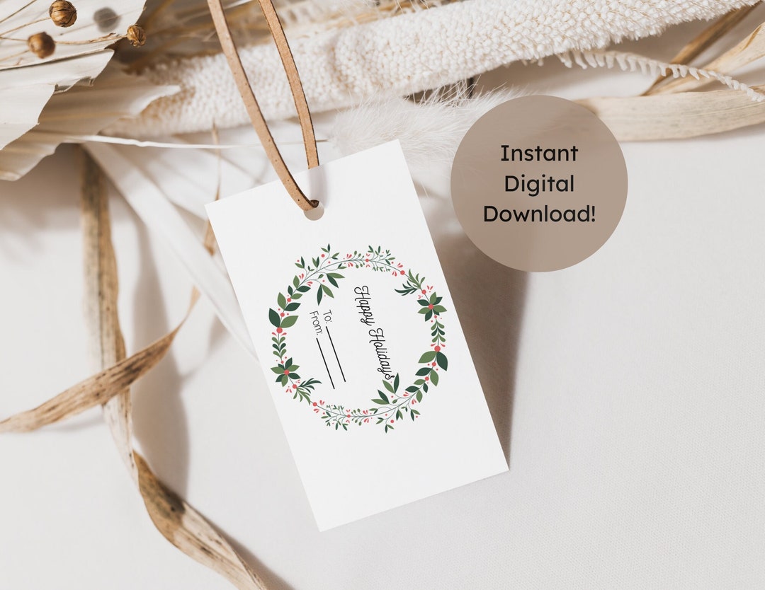 Christmas Wreath Gift Tags Printable, Christmas Gift Tag Download ...