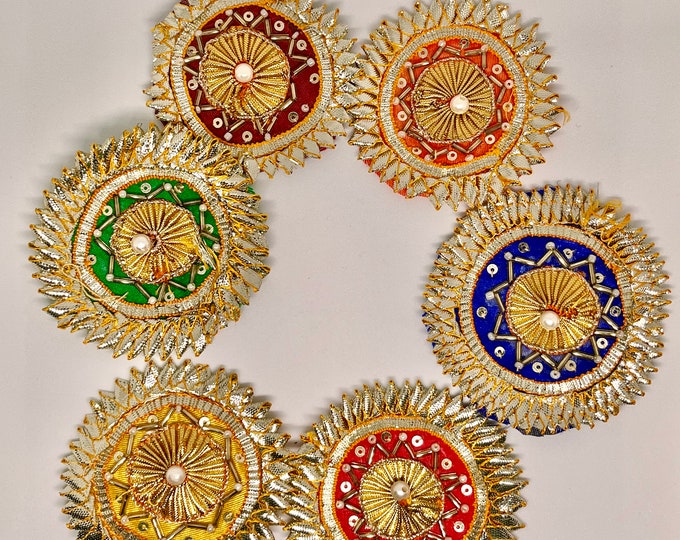 Layered Gold Gota Flowers set of 5, Floral Appliques, Gota Ribbon ...