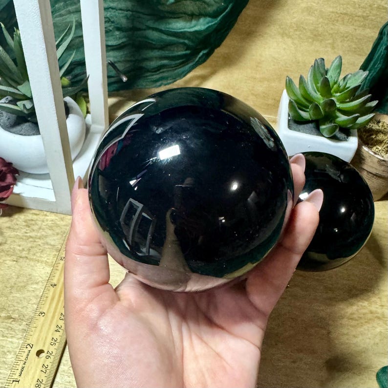 Handcrafted Black Obsidian Crystal Sphere With Stand - Large Obsidian ...