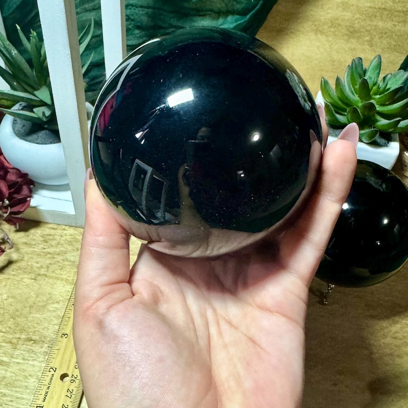 Handcrafted Black Obsidian Crystal Sphere With Stand - Large Obsidian ...