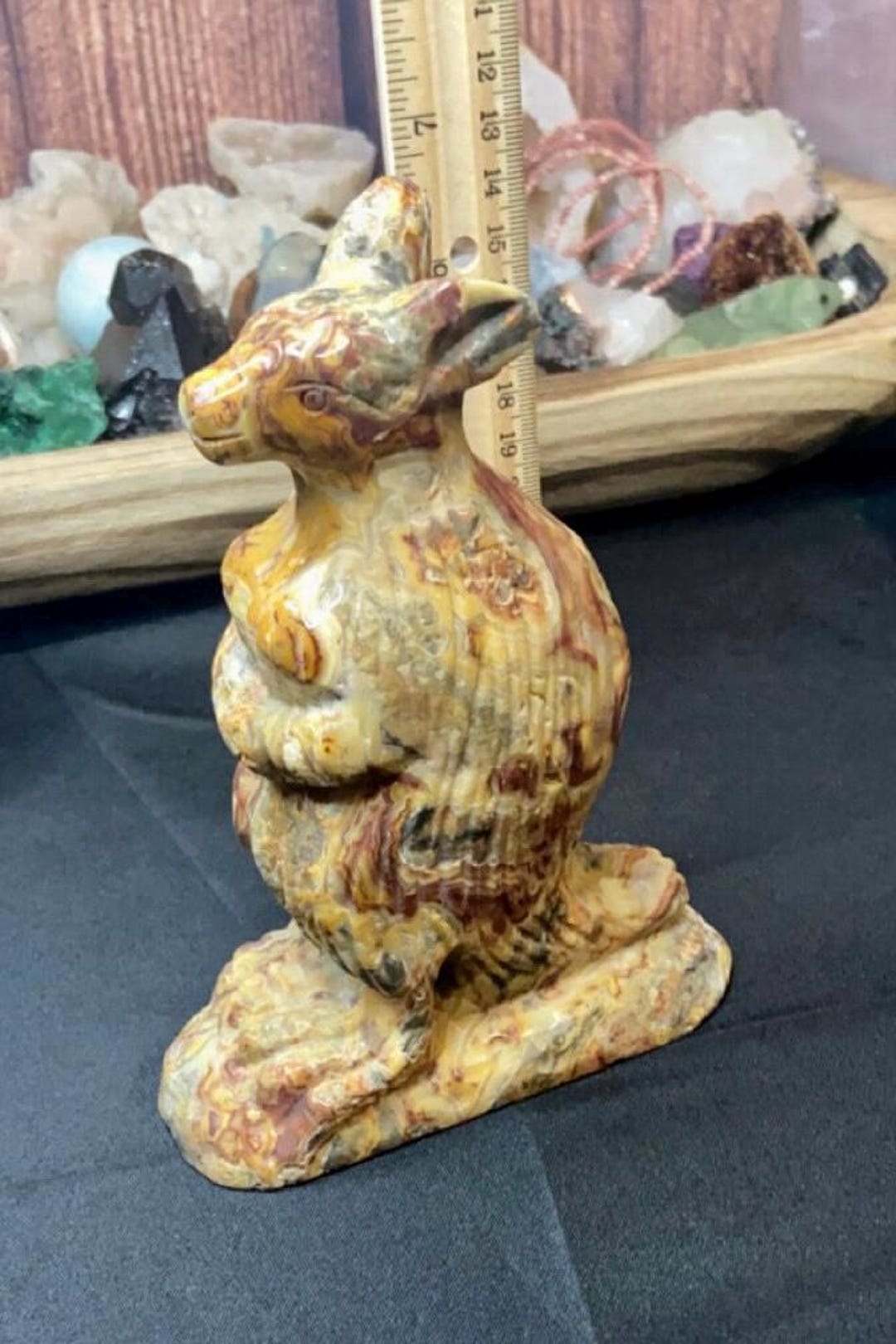 Handcrafted Giant Crazy Lace Kangaroo Carving With Druzy - Unique ...