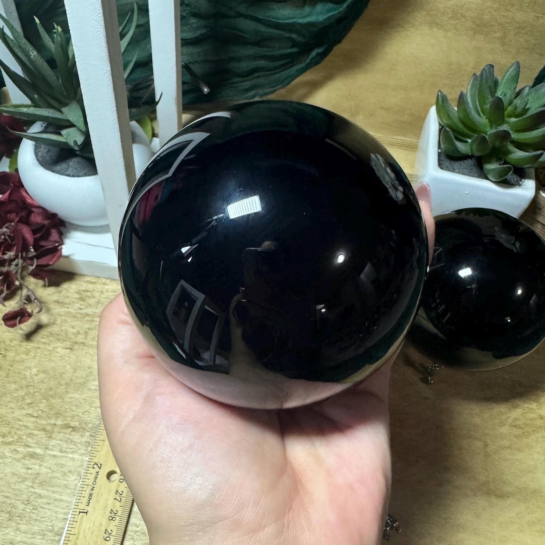 Handcrafted Black Obsidian Crystal Sphere With Stand - Large Obsidian ...