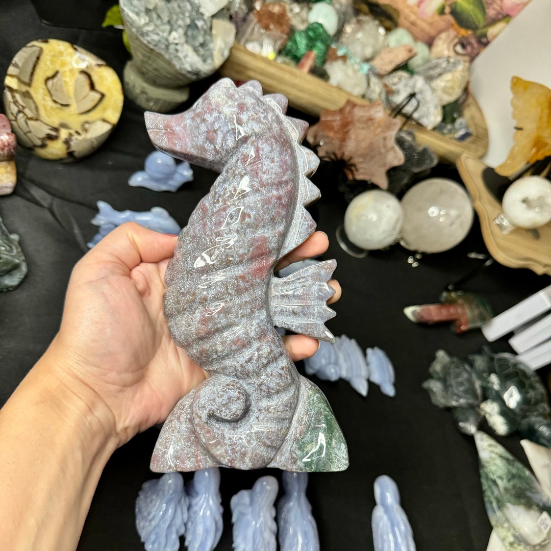 Giant Ocean Jasper Seahorse, Seahorse, Large Seahorse Carving, Sea ...