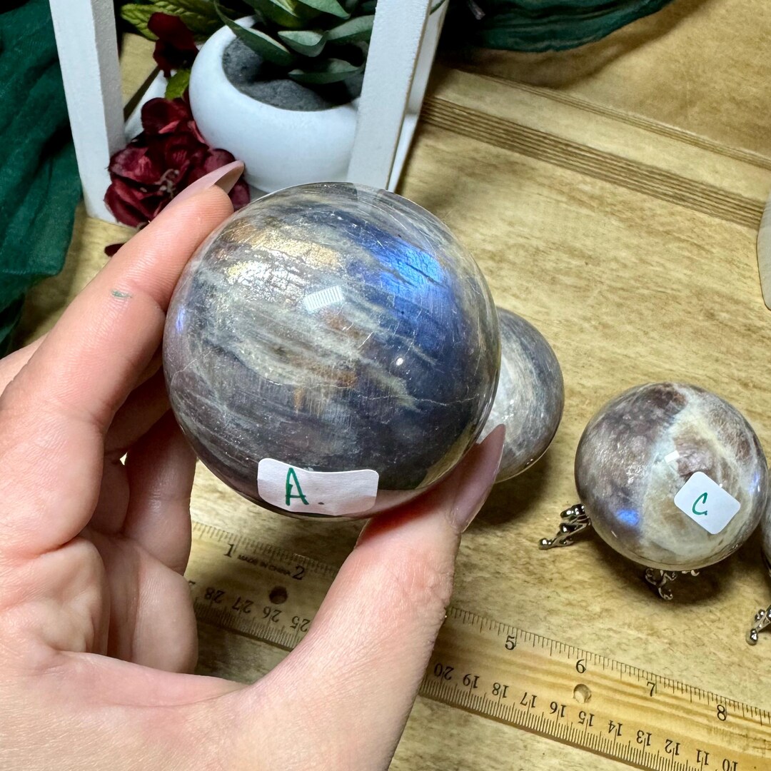 Moonstone and Sunstone Spheres With Blue and Silver Flash Bright and Beautiful - Etsy
