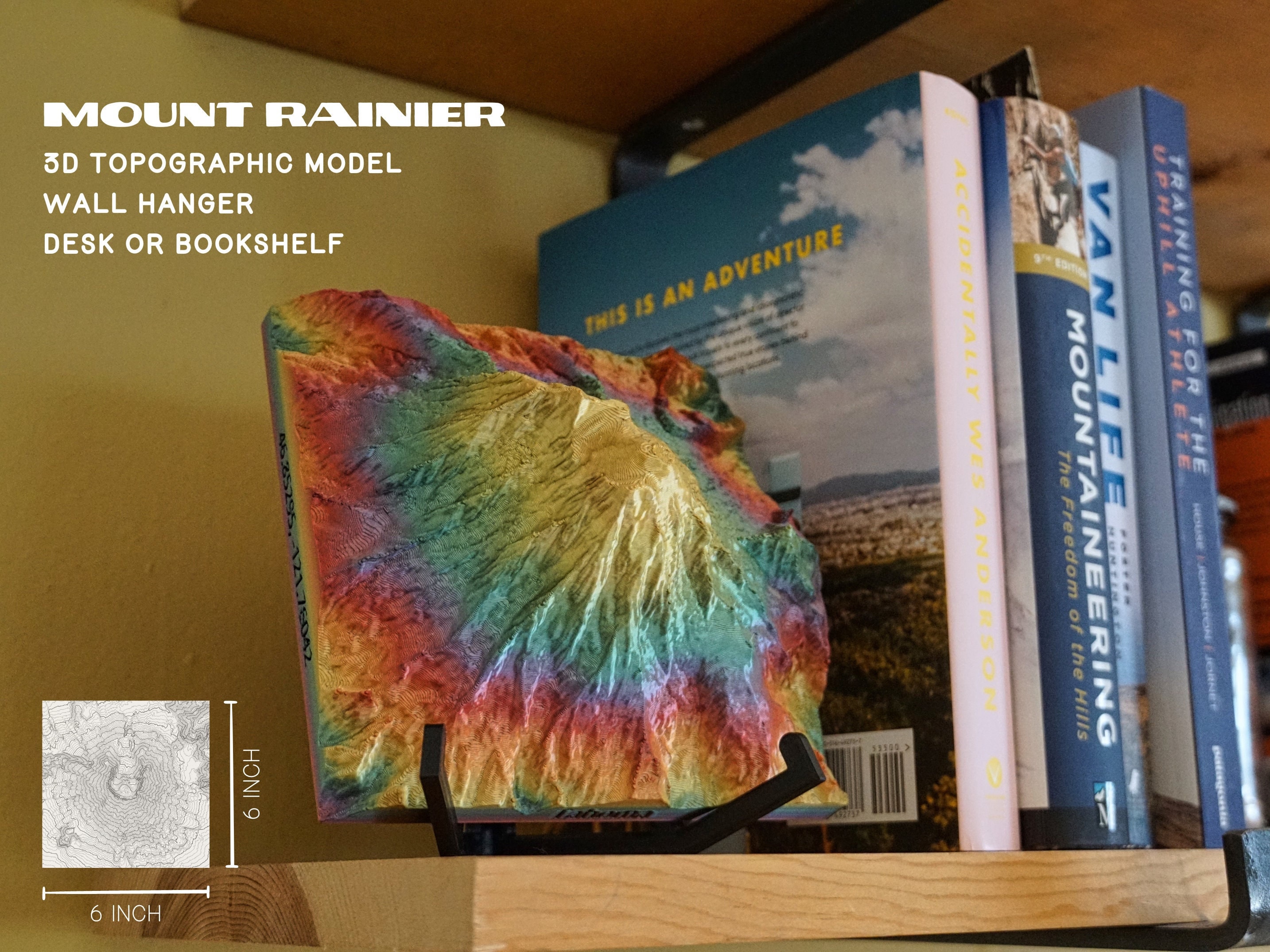 Mount Rainier 3D Topographic Model, Wall or Desk Art & Decor, Mountain ...