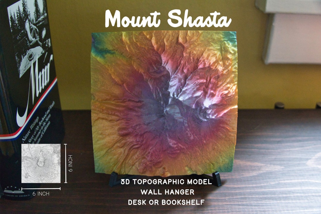Mount Shasta 3D Topographic Model, Wall or Desk Art & Decor, Mountain ...