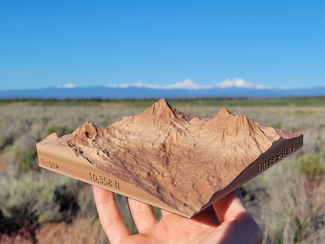 Three Sisters 3D Topographic Model, Wall or Desk Art & Decor, Bend ...