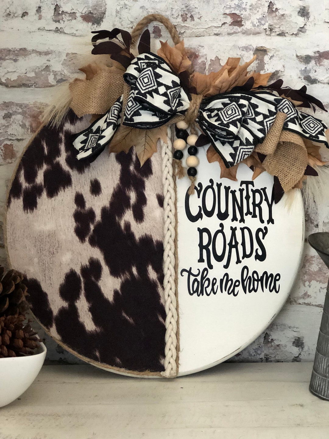 Cowhide Western Door Hanger: Fall Thanksgiving Front Porch Decor - Etsy