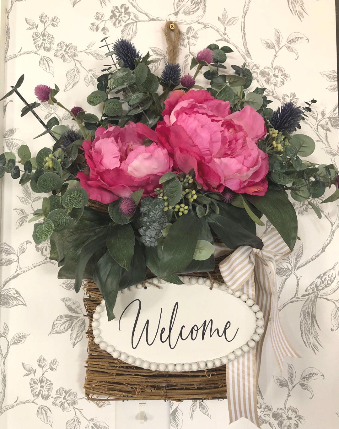 Hot Pink Cabbage Roses Hanging Baskets / Spring Baskets/spring Wreath ...