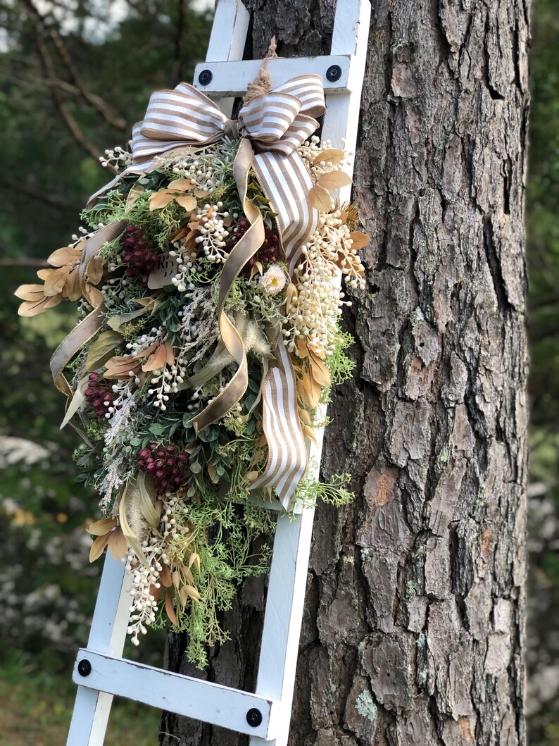 Neutral Swag: Rustic Burgundy Flowers / Cream Ribbon - Etsy