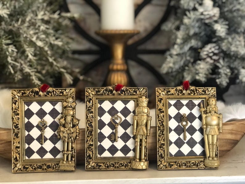 Victorian Nutcracker Christmas Ornaments - Antique Gold Resin, Set of 3 ...